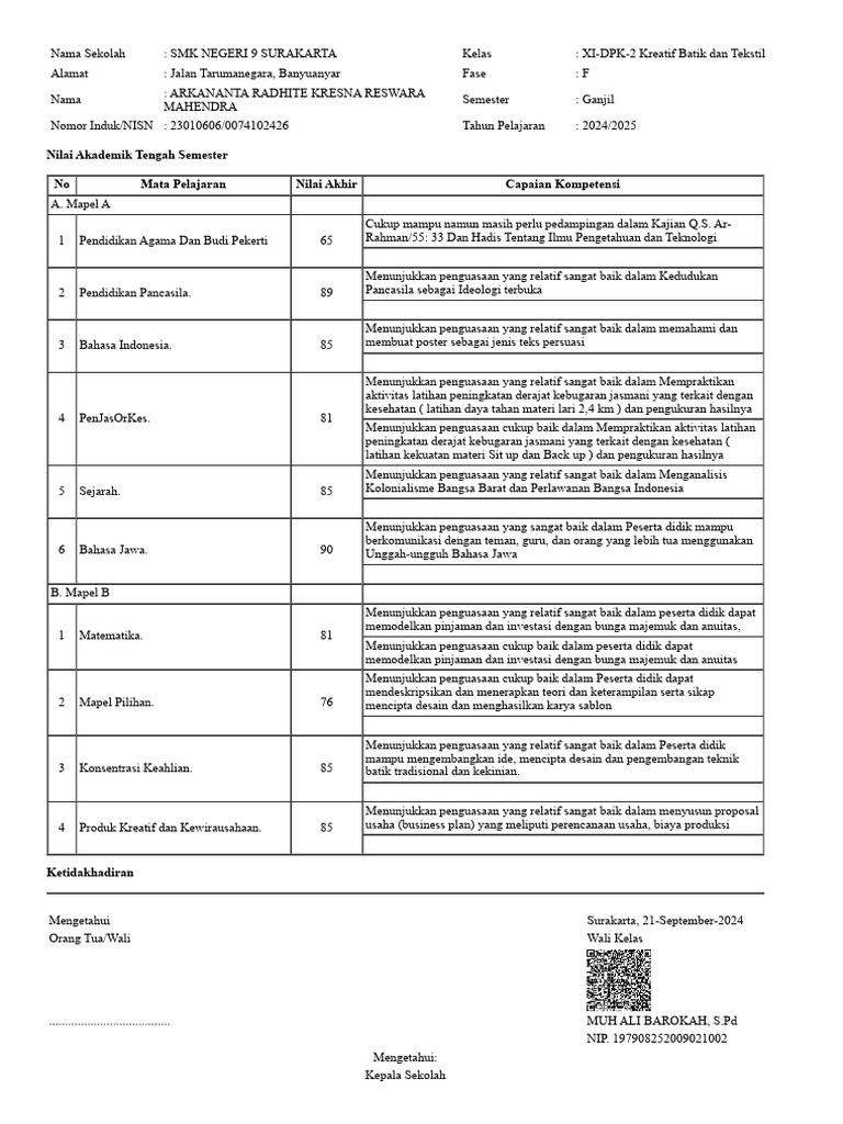 Contoh Raport 3 | PDF