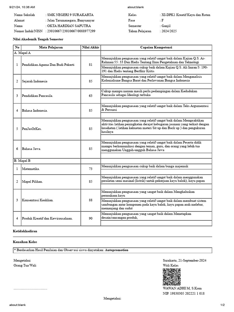 Contoh Raport 2 | PDF