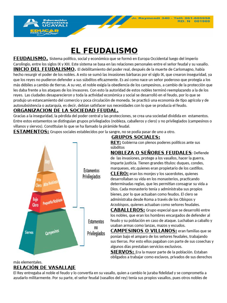 GUIA TEÓRICA. 2do. AÑO. EL MUNDO FEUDAL | PDF | Feudalismo | Nobleza