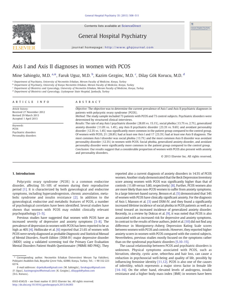 PCOS and Axis I and II Diagnosis | PDF | Polycystic Ovary Syndrome | Mental Disorder