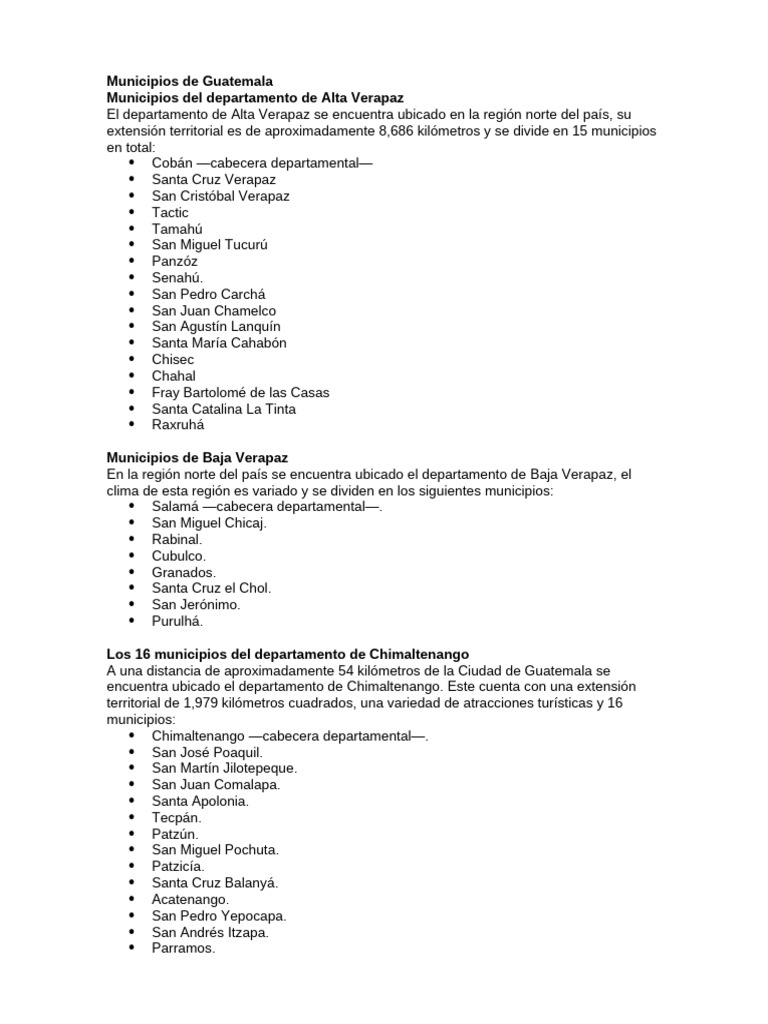 Municipios de Guatemala y sus departamentos | PDF