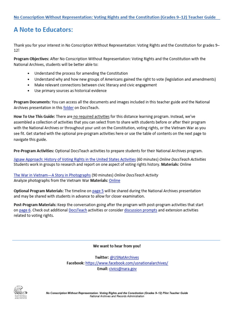 No Conscription Without Representation Teacher Guide | PDF | Voting ...