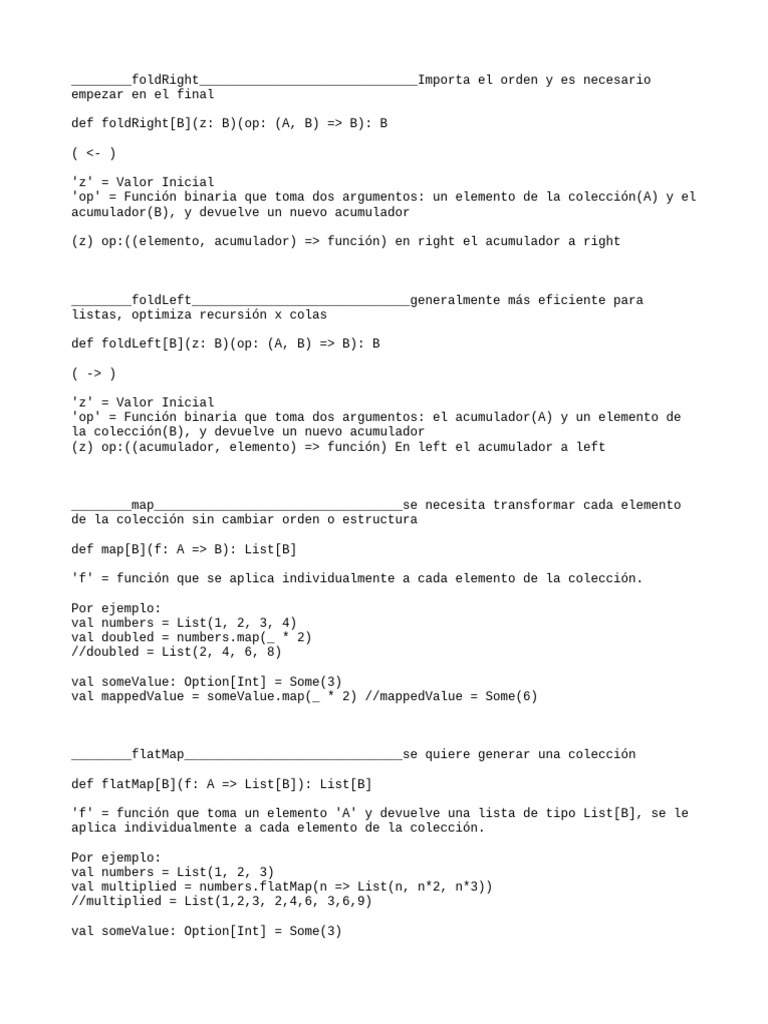 Funciones Scala: foldRight, foldLeft, map y flatMap | PDF | Métodos y ...
