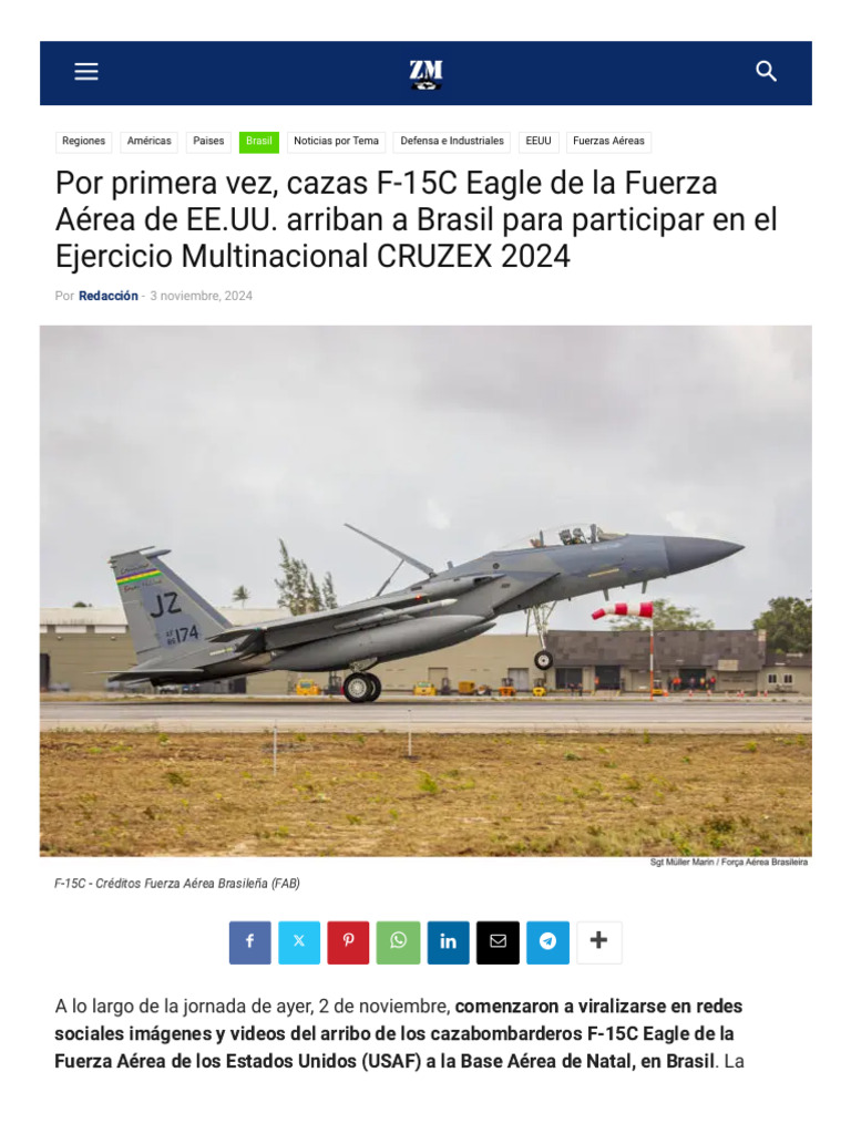 Por Primera Vez, Cazas F-15C Eagle de La Fuerza Aérea de EE - UU. Arriban A Brasil para ...