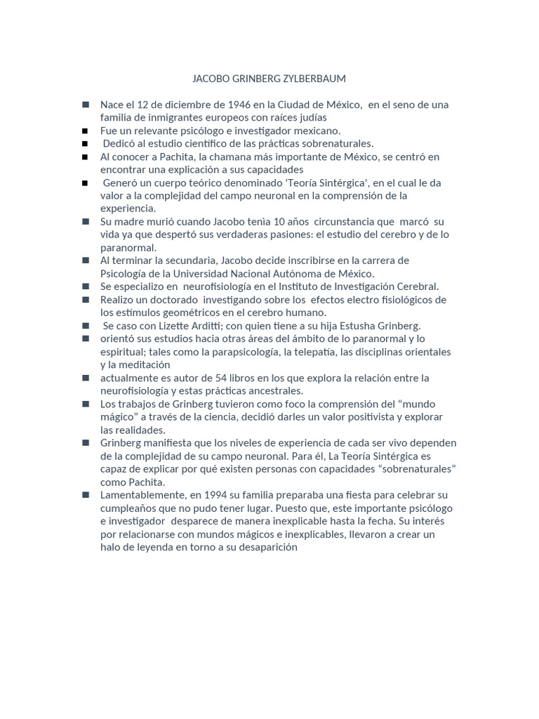Jacobo Grinberg: Psicología y Paranormal | PDF