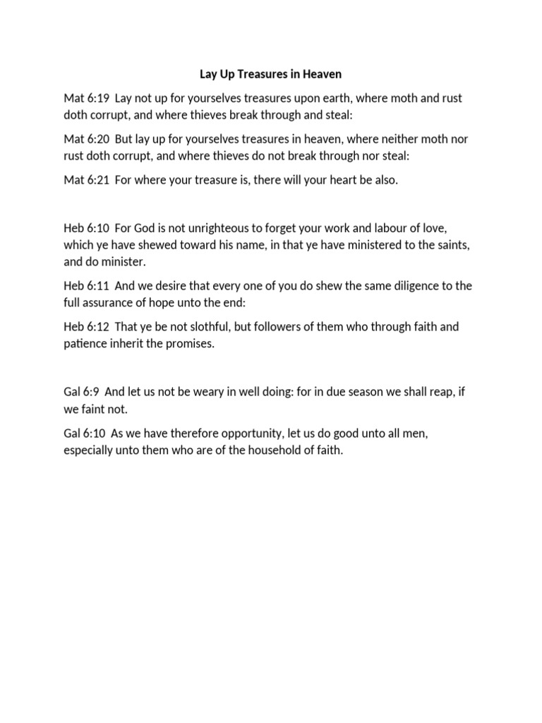 Lay Up Treasures in Heaven | PDF | Religion & Spirituality