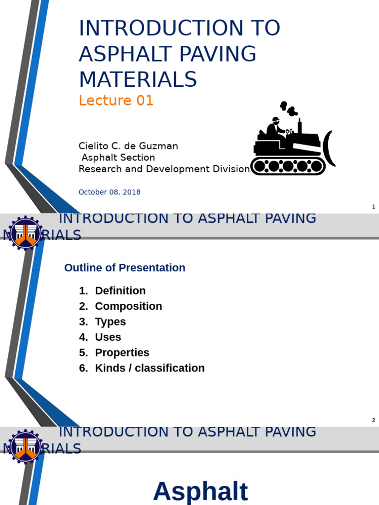 Day 1 - Lecture 1 - Introduction To Asphalt Paving Materials | PDF | Emulsion | Road Surface