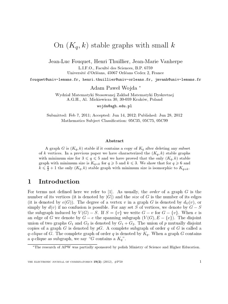 On KQ K Stable Graphs With Small K-79684513-Print | PDF | Vertex (Graph ...