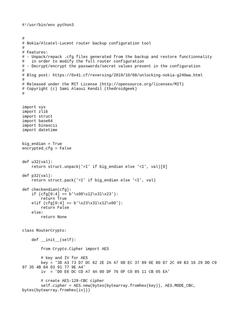 Nokia Router CFG Tool - Py | PDF | Encryption | Computer Science