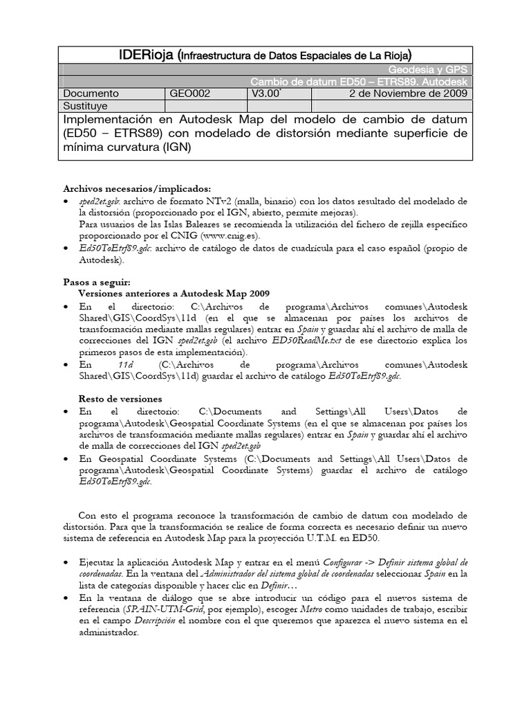 Implementación de cambio de datum en Autodesk | PDF | Cartografía ...