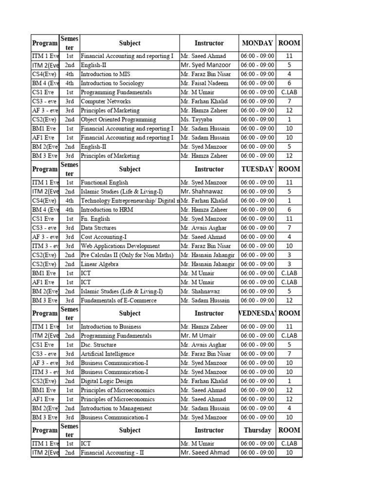 Room Wise Timetable Evening | PDF | Computing | Mathematics