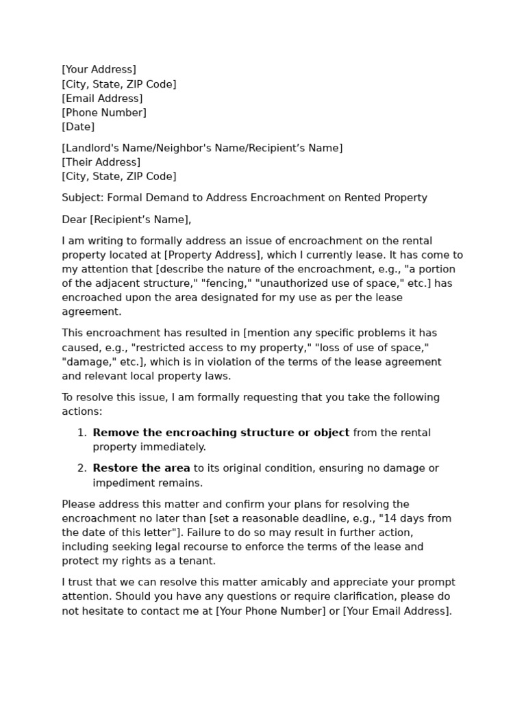 Demand Re Encroachment of Rental Property | PDF