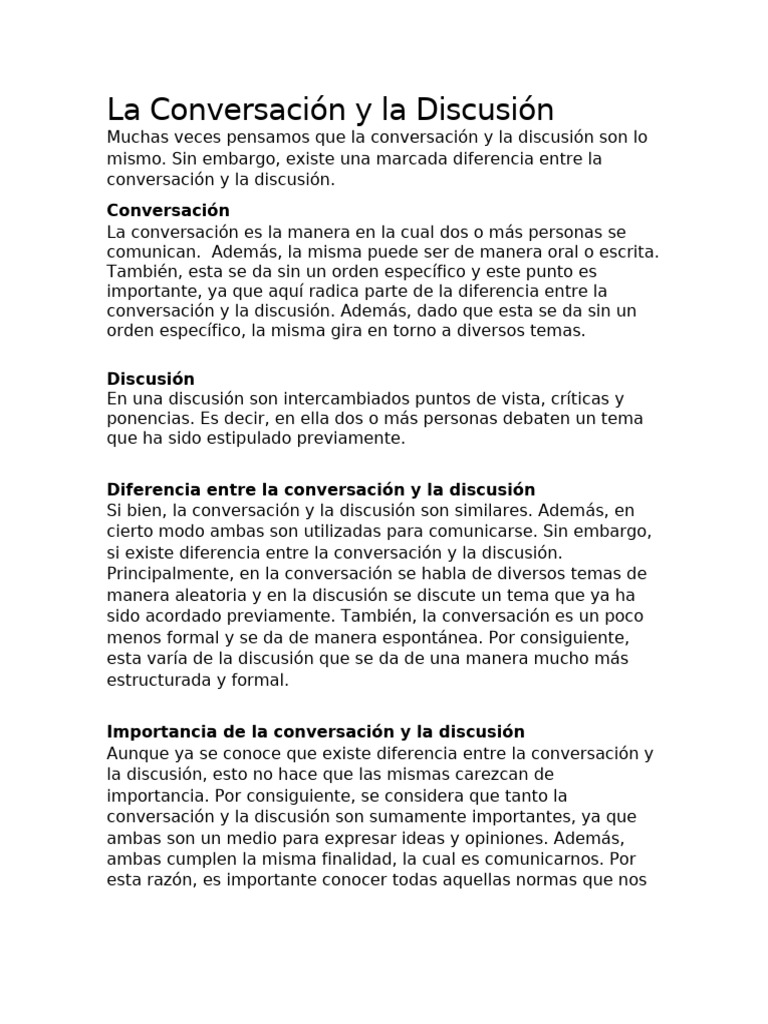 La Conversación y La Discusión | PDF