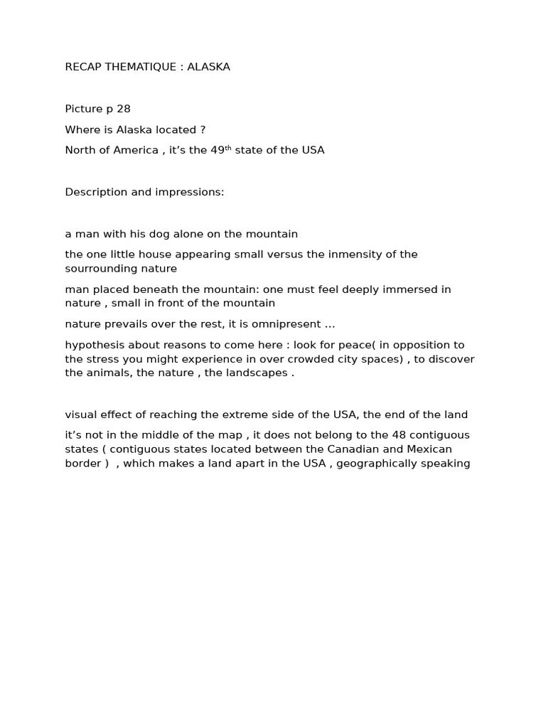 RECAP_THEME_-_ALASKA__Terminale_1 | PDF | Alaska