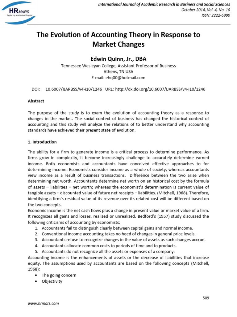 The Evolution of Accounting Theory in Response To Market Changes | PDF ...