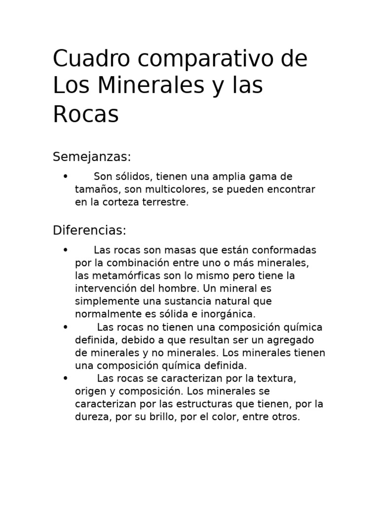 Cuadro comparativo de los minerales y las rocas | PDF