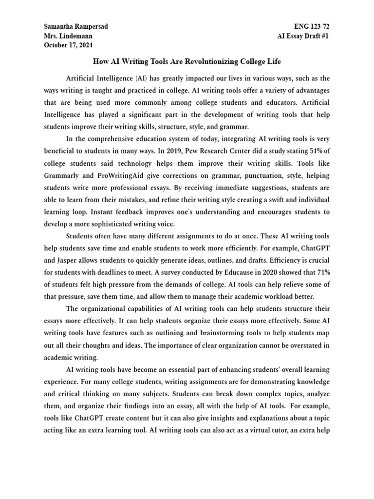 AI Writing Tools in College Draft | PDF | Artificial Intelligence | Intelligence (AI) & Semantics