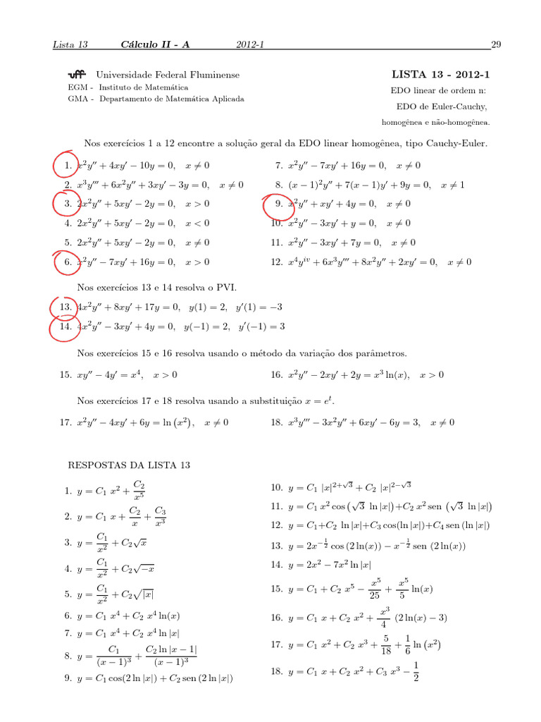Cauchy Euler - EDO LINEAR DE SEGUNDA ORDEM - 241028 - 150304 | PDF | Matemáticas