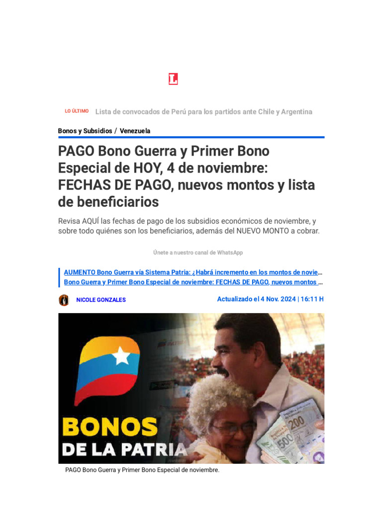 PAGO Bono Guerra y Primer Bono Especial Hoy de Noviembre - ACTIVA El ...