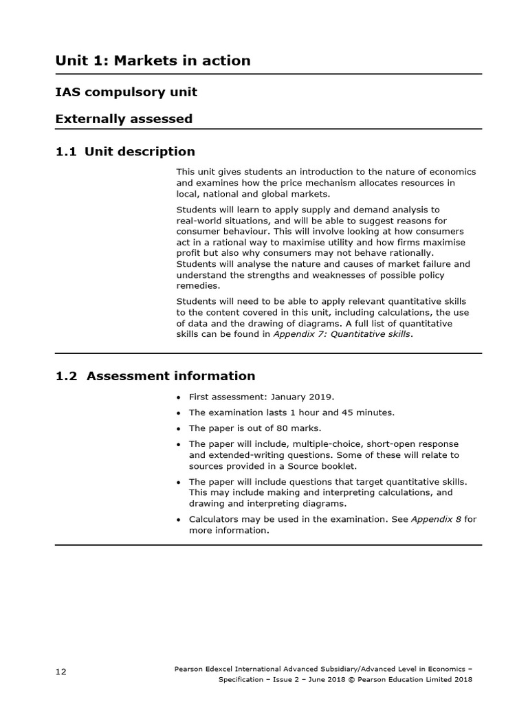 Unit 1 Specification | PDF | Elasticity (Economics) | Demand