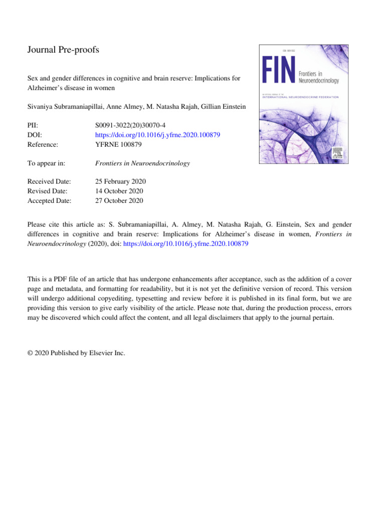 Sex And Gender Differences In Cognitive And Brain Reserve Implications