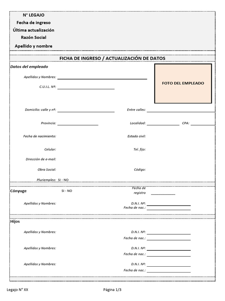 Modelo Legajo de Empleado (En Blanco) | PDF | Documento de identidad