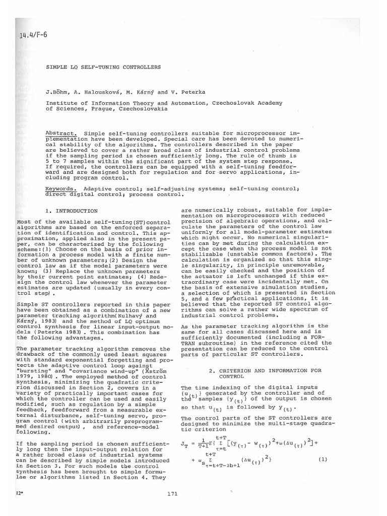 Simple LQ Self Tuning Controllers-69851270-Print | PDF Simple LQ Self Tuning Controllers-69851270-Print | PDF