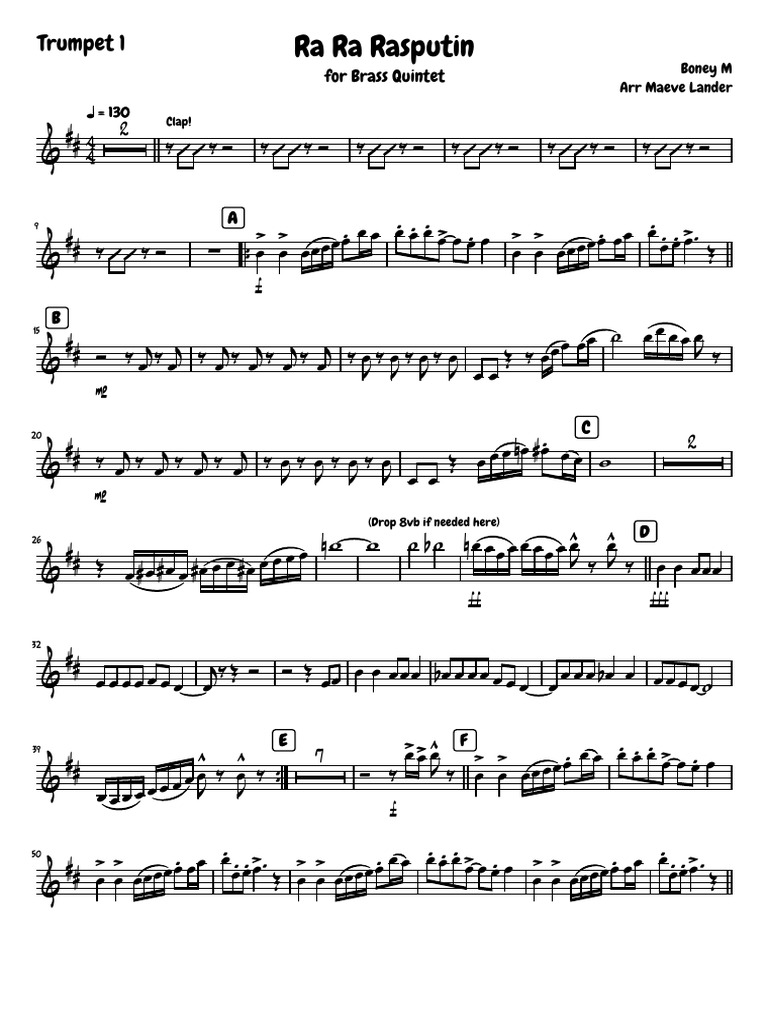 Ra Ra Rasputin: Trumpet 1 | PDF | Singles