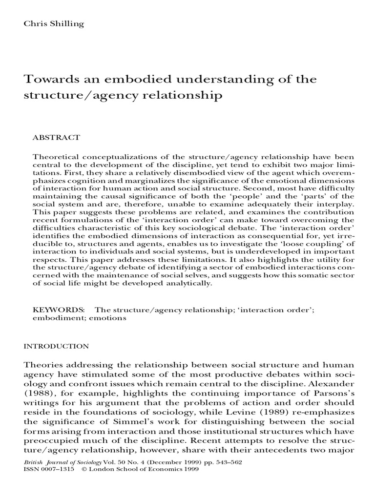 British Journal of Sociology 2003 Shilling Towards An Embodied ...