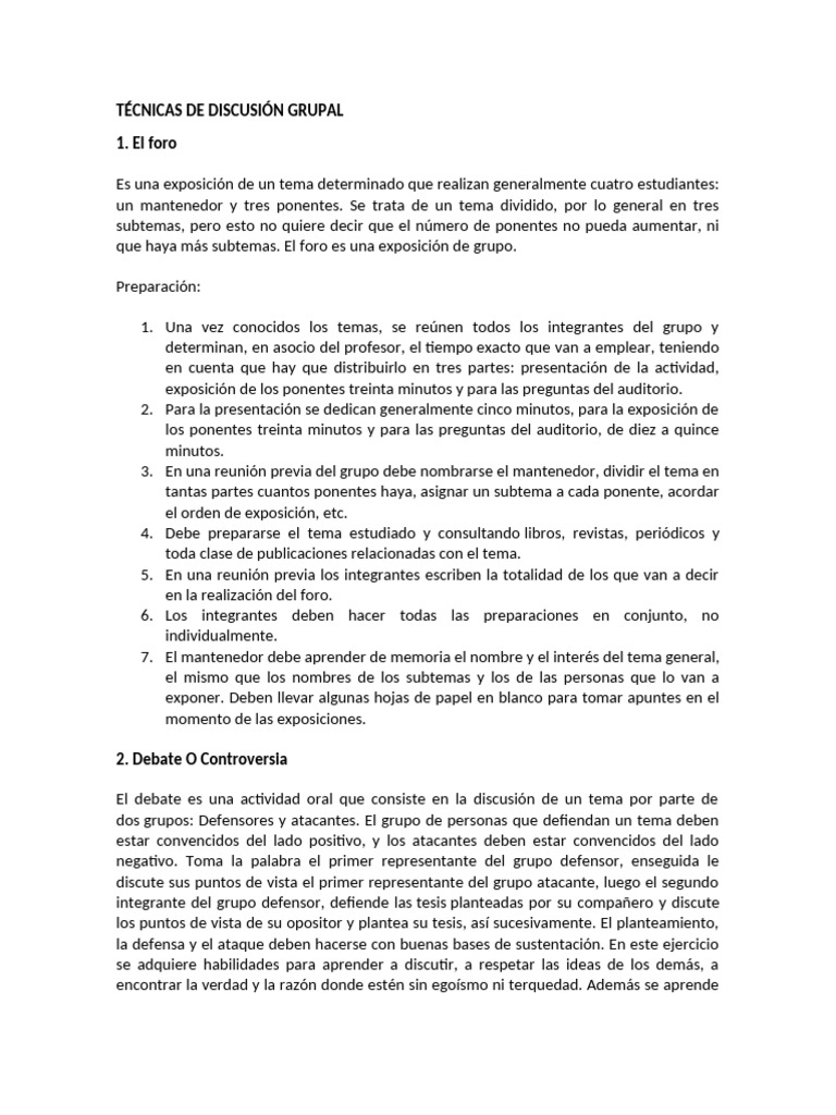 Técnicas de Discusión Grupal | PDF | Seminario | Comunicación