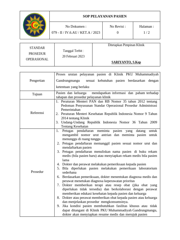 Sop Pelayanan Pasien | PDF | Sains & Matematika