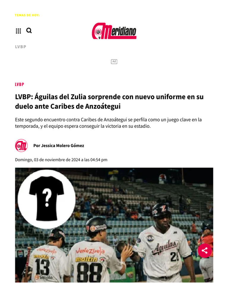 LVBP_ Águilas del Zulia sorprende con nuevo uniforme en su duelo ante Caribes de Anzoátegui ...