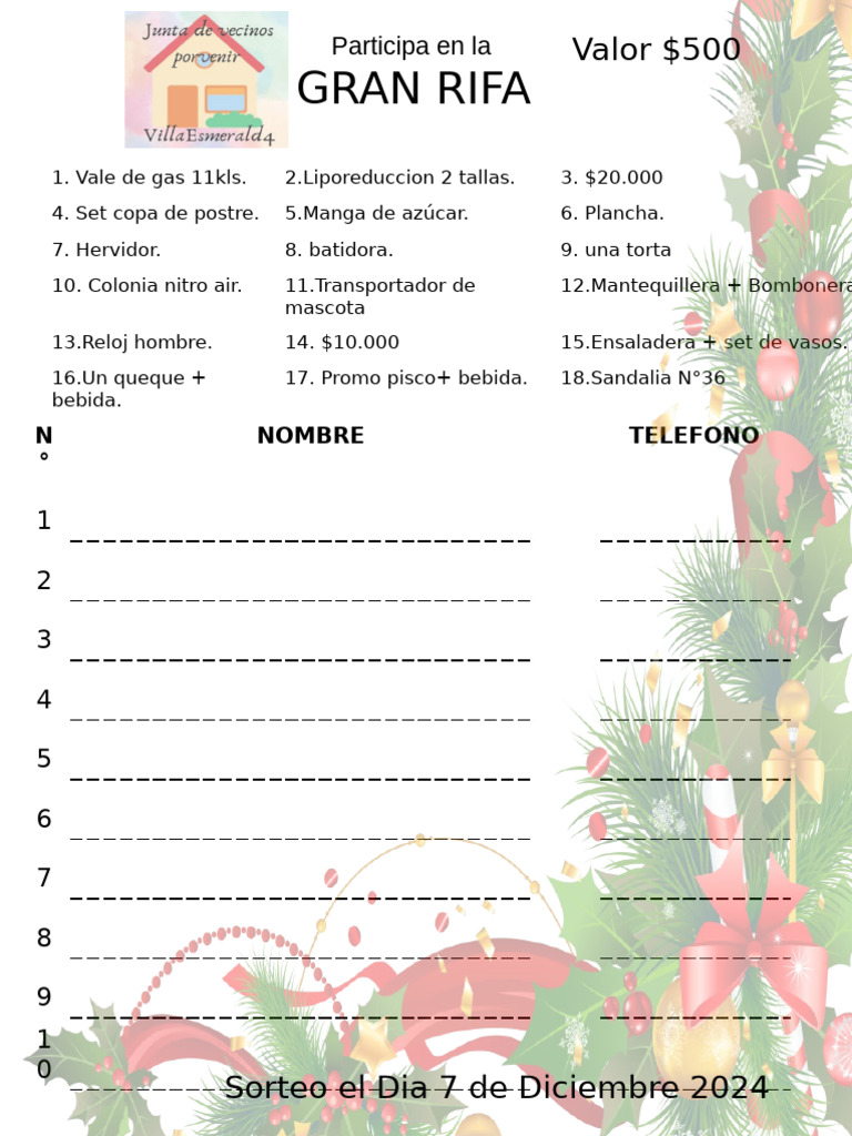 Rifa con Premios y Cuotas de Pago | PDF
