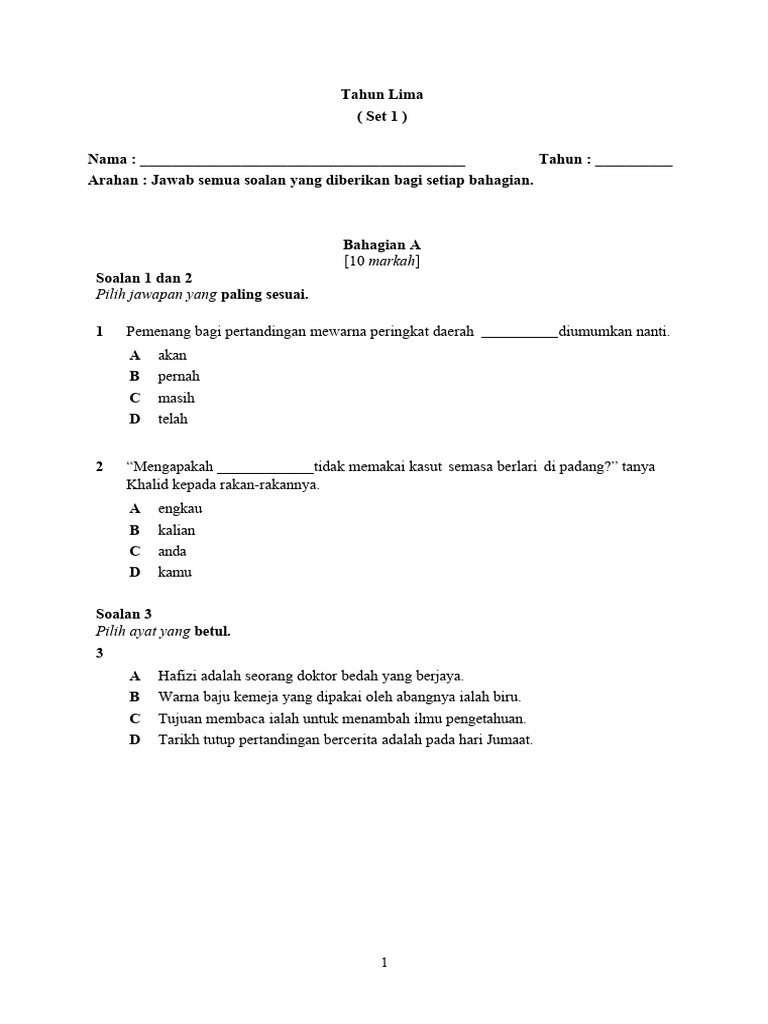 Set 1 Tahun 5 Bm Pdf