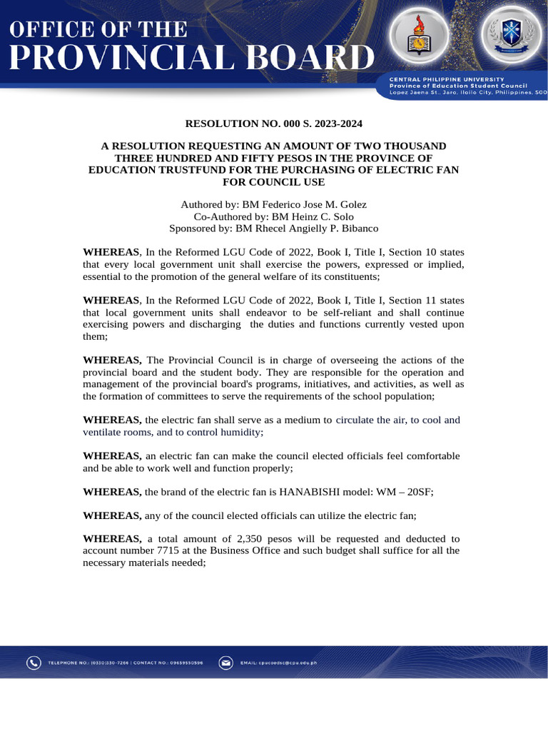 Electric-Fan Reso Final | PDF | Government