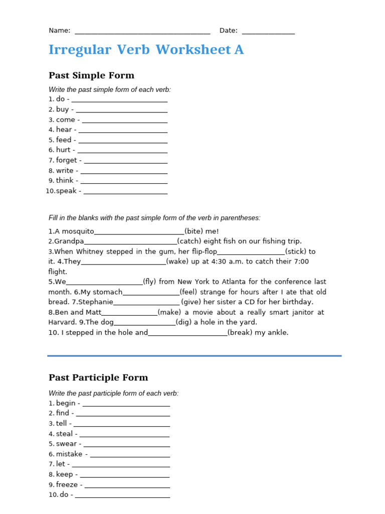 Irregular Verb Worksheet | PDF | Linguistic Morphology | Linguistics
