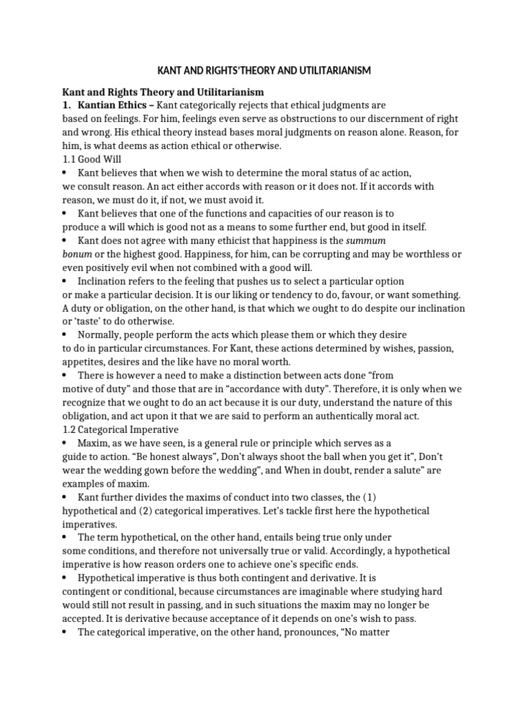 Kantian Ethics and Utilitarianism Explained | PDF | Utilitarianism ...