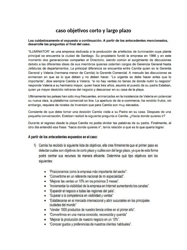 Caso Objetivos Corto y Largo Plazo | PDF | Computadoras