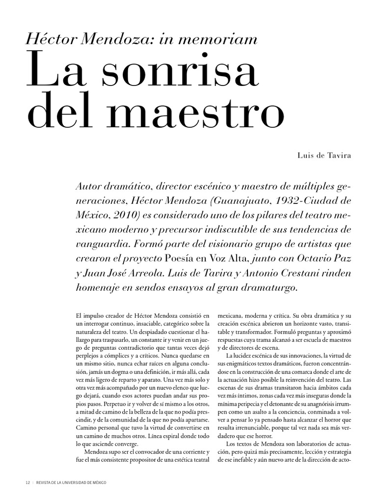 Héctor Mendoza Por Luis de Tavira | PDF | Teatro | Verdad