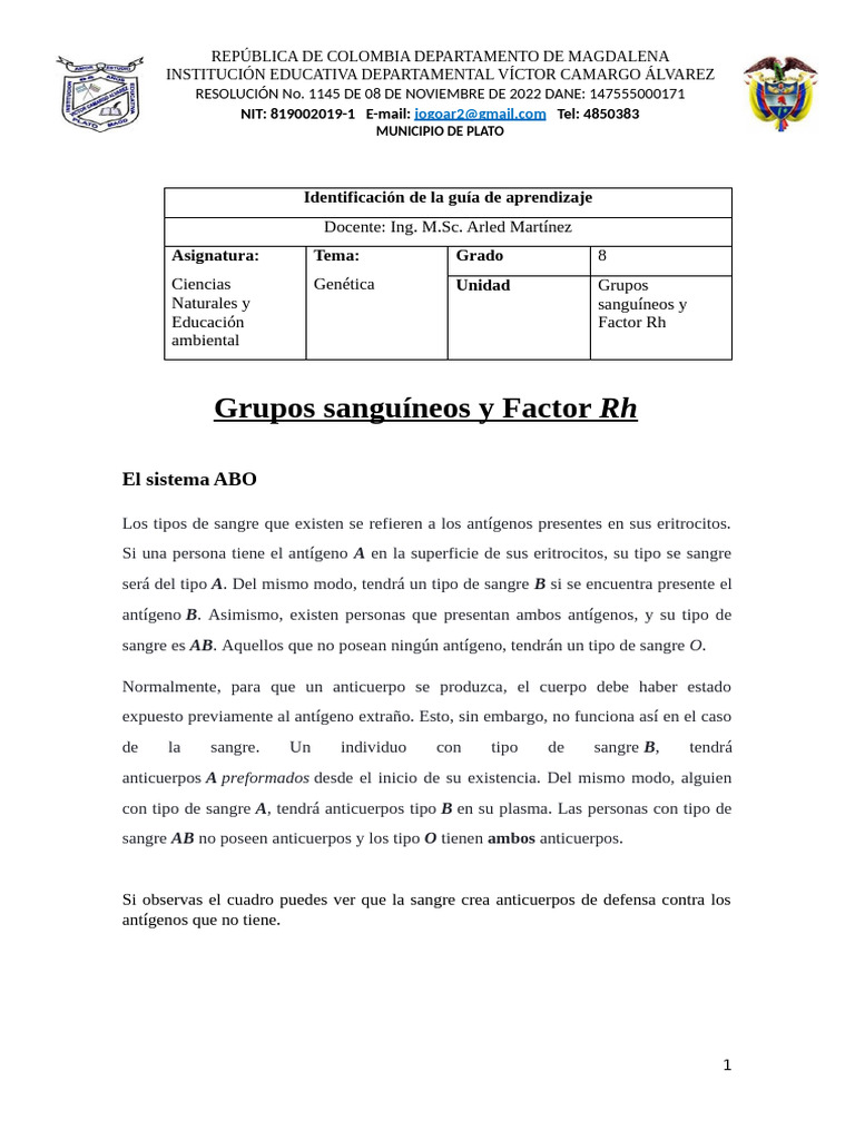 Grupos Sanguíneos y Herencia Rh | PDF | Tipo de sangre | Inmunología