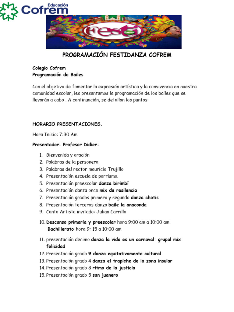 Programación Festidanza Cofrem | PDF