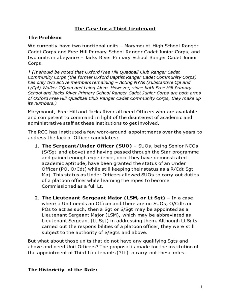 The Case For A Third Lieutenant-1 | PDF | Sergeant | Lieutenant