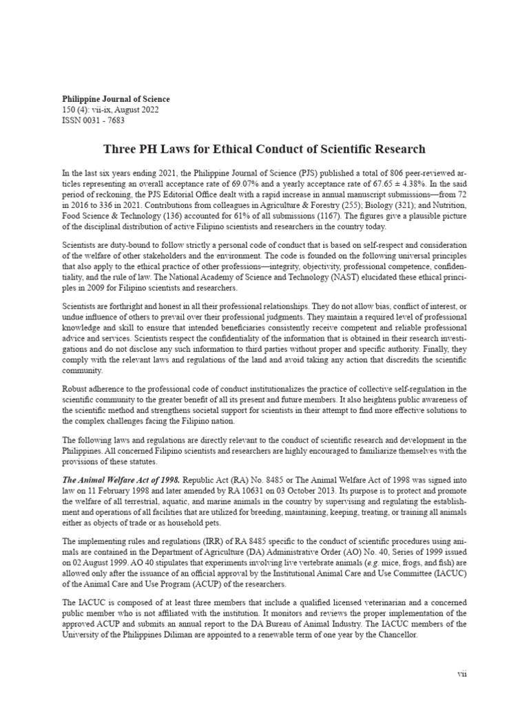 Editorial PJS Vol 151 No4 Three PH Laws For Ethical Conduct of ...