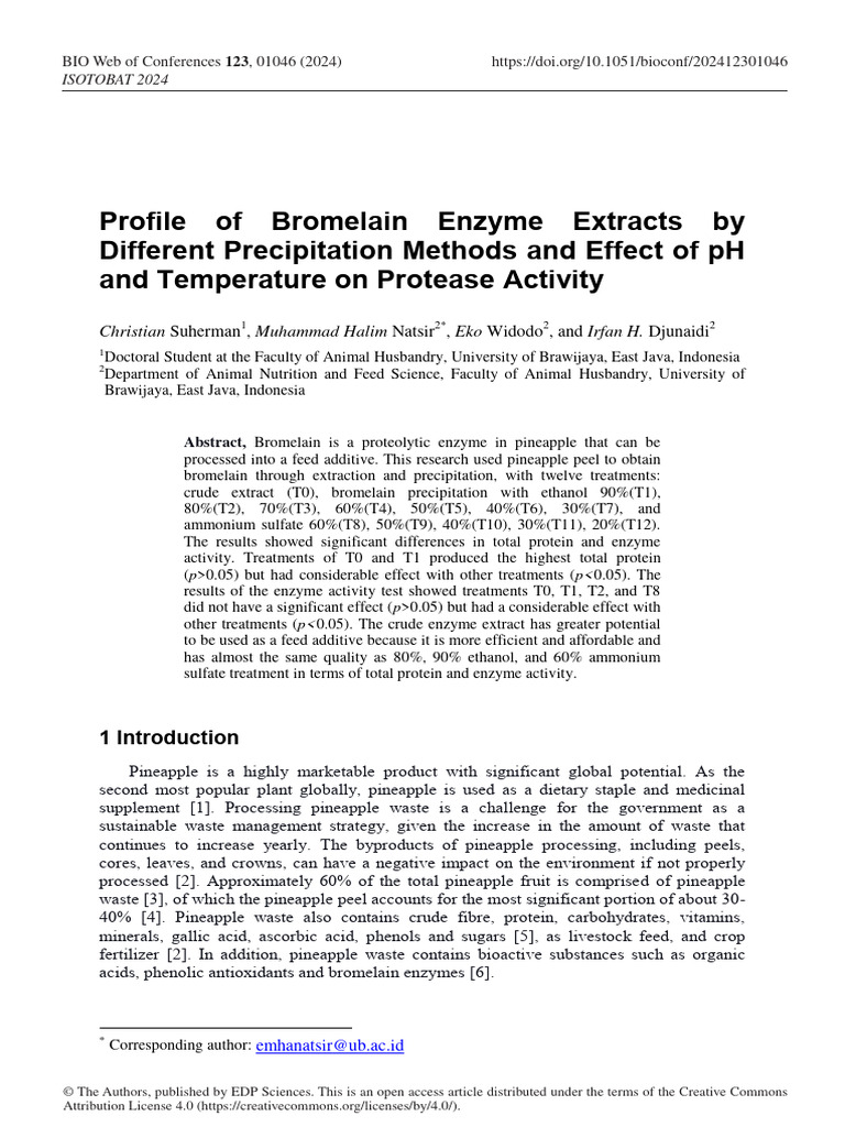 Profile of Bromelain Enzyme Extracts by Different Precipitation Methods ...