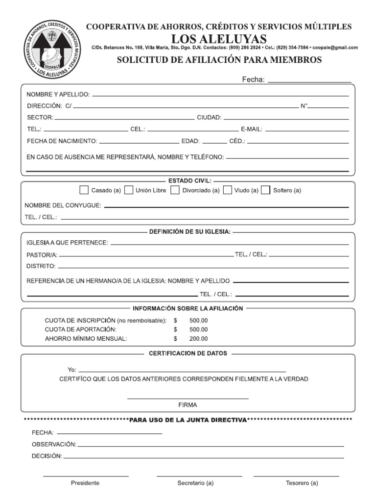 Solicitud de Afiliacion Para Miembros-nueva | PDF