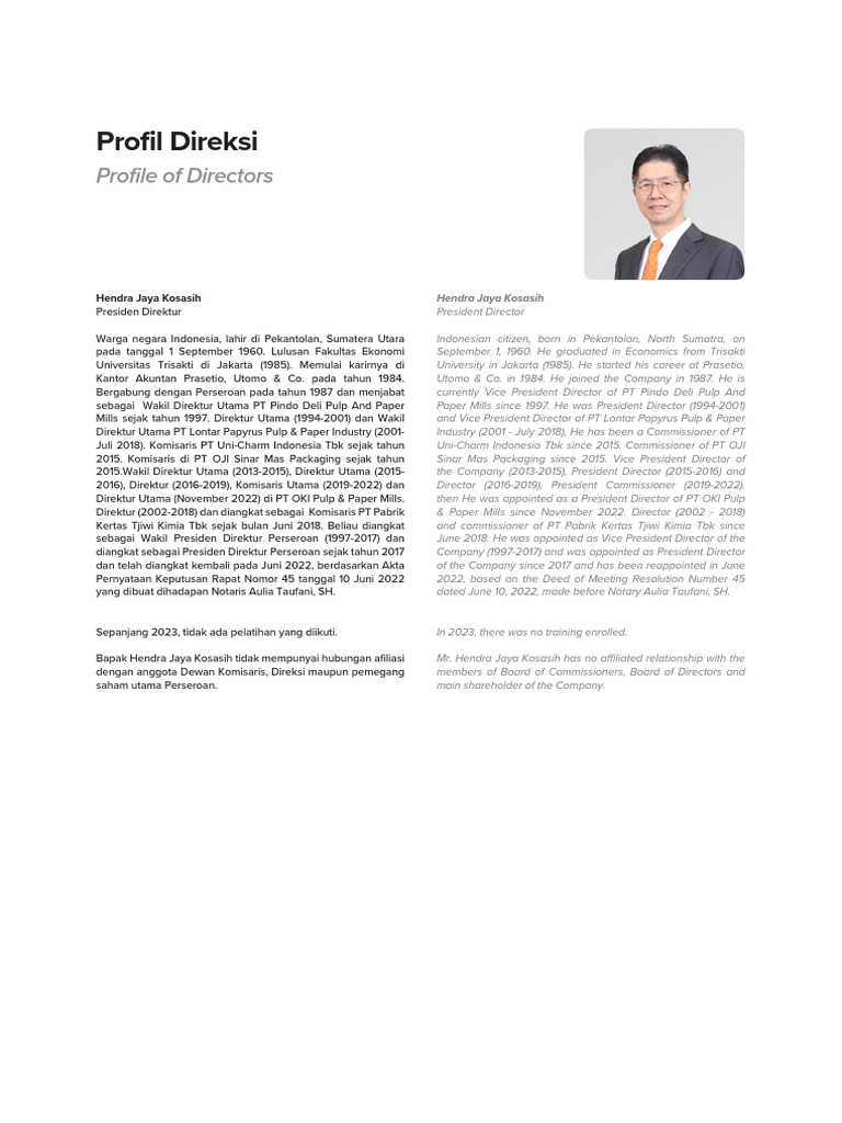 AR IK 2023 - Profil Direksi | PDF | Paper | Printing Materials