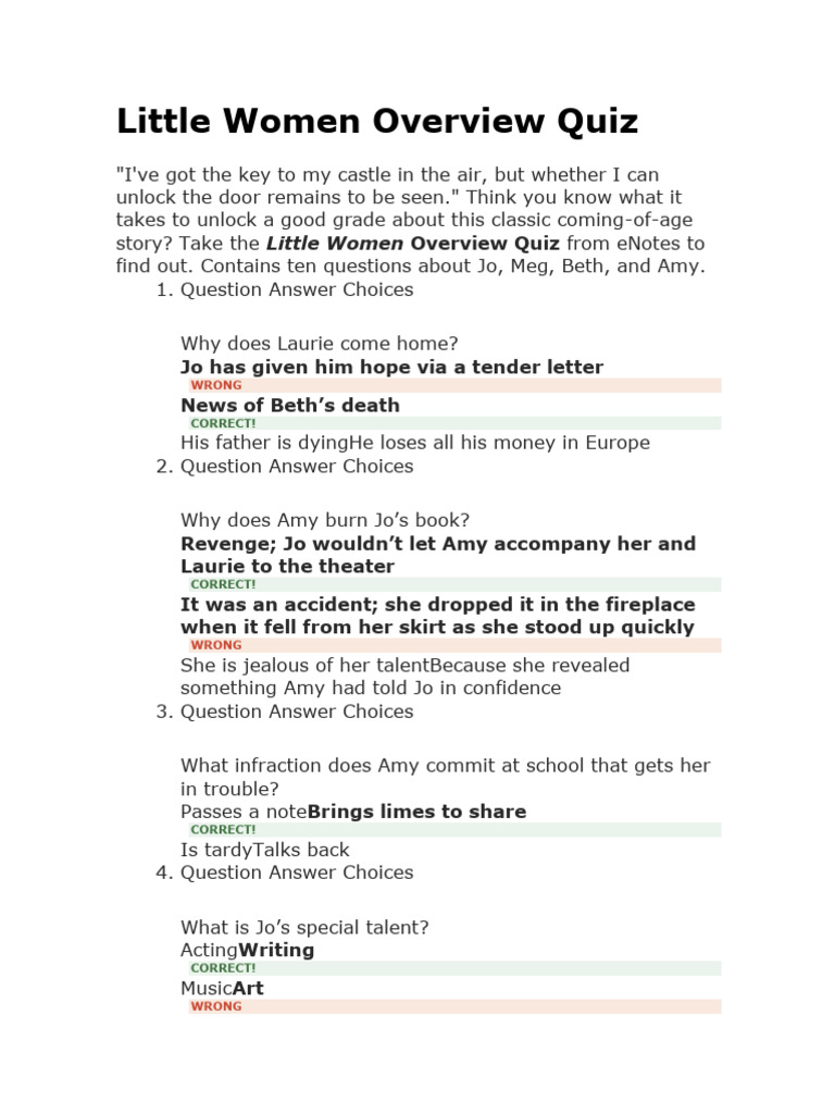 Little Women Quiz: Test Your Knowledge | PDF | Little Women