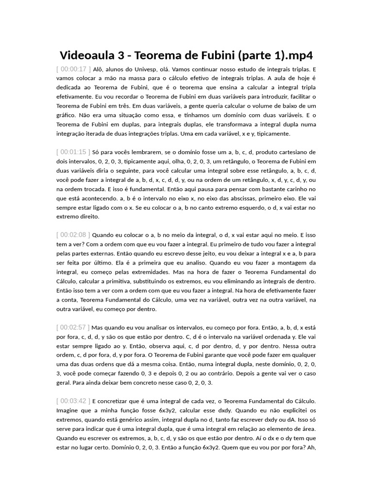 Teorema de Fubini em Integrais Triplas | PDF | Integrante | Cálculo