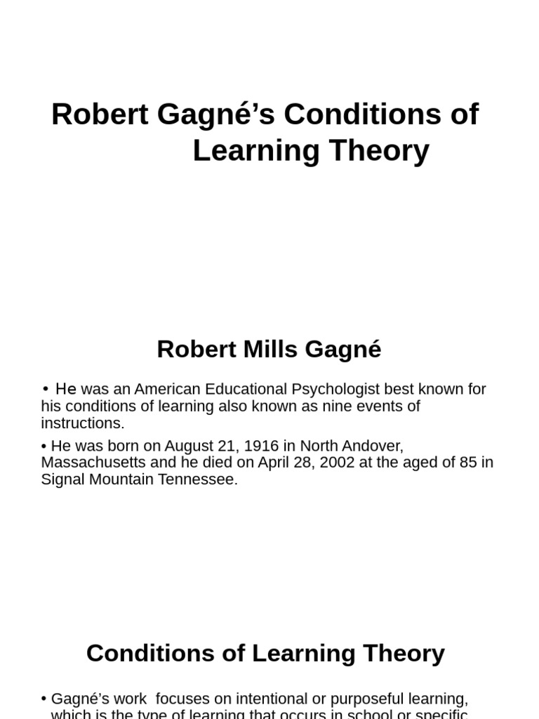 Robert Gagne Conditions of Learning | PDF | Learning | Learning Theory ...