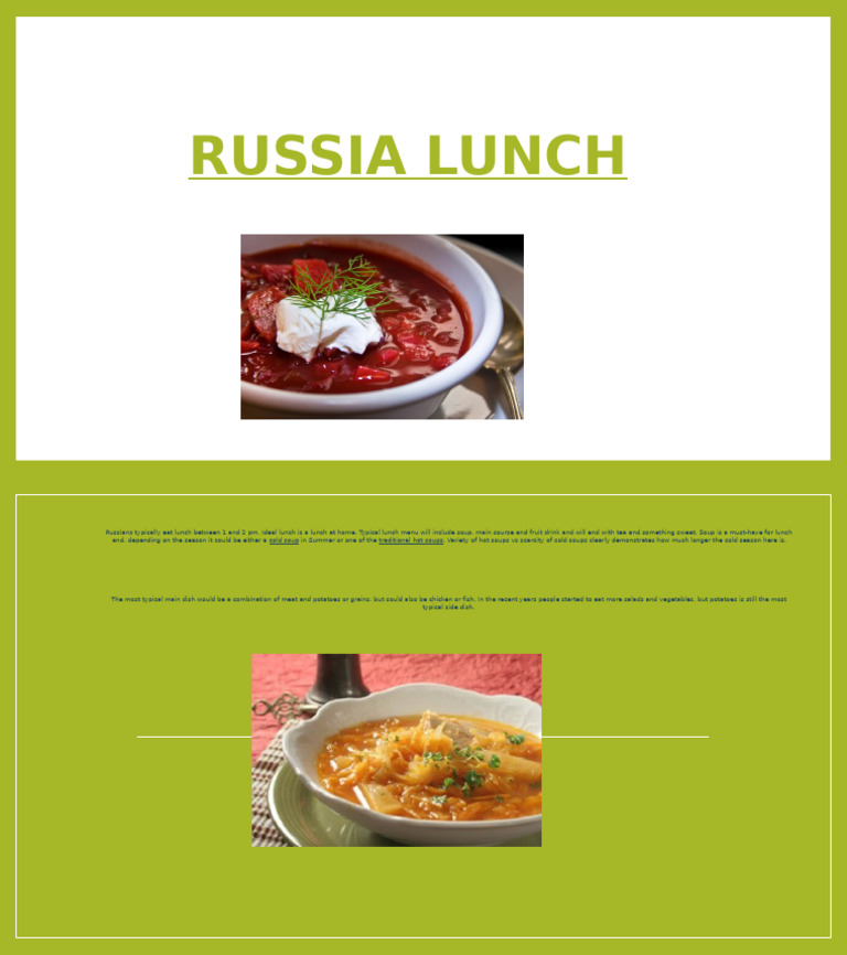 Russia Lunch | PDF | Cooking, Food & Wine